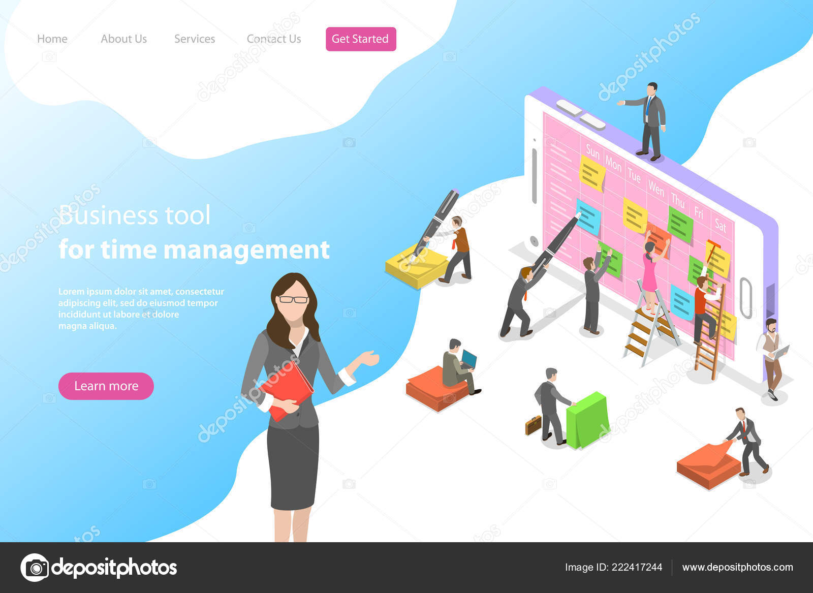 Flat isometric vector landing page template for time management tool. Stock Vector Image by ...