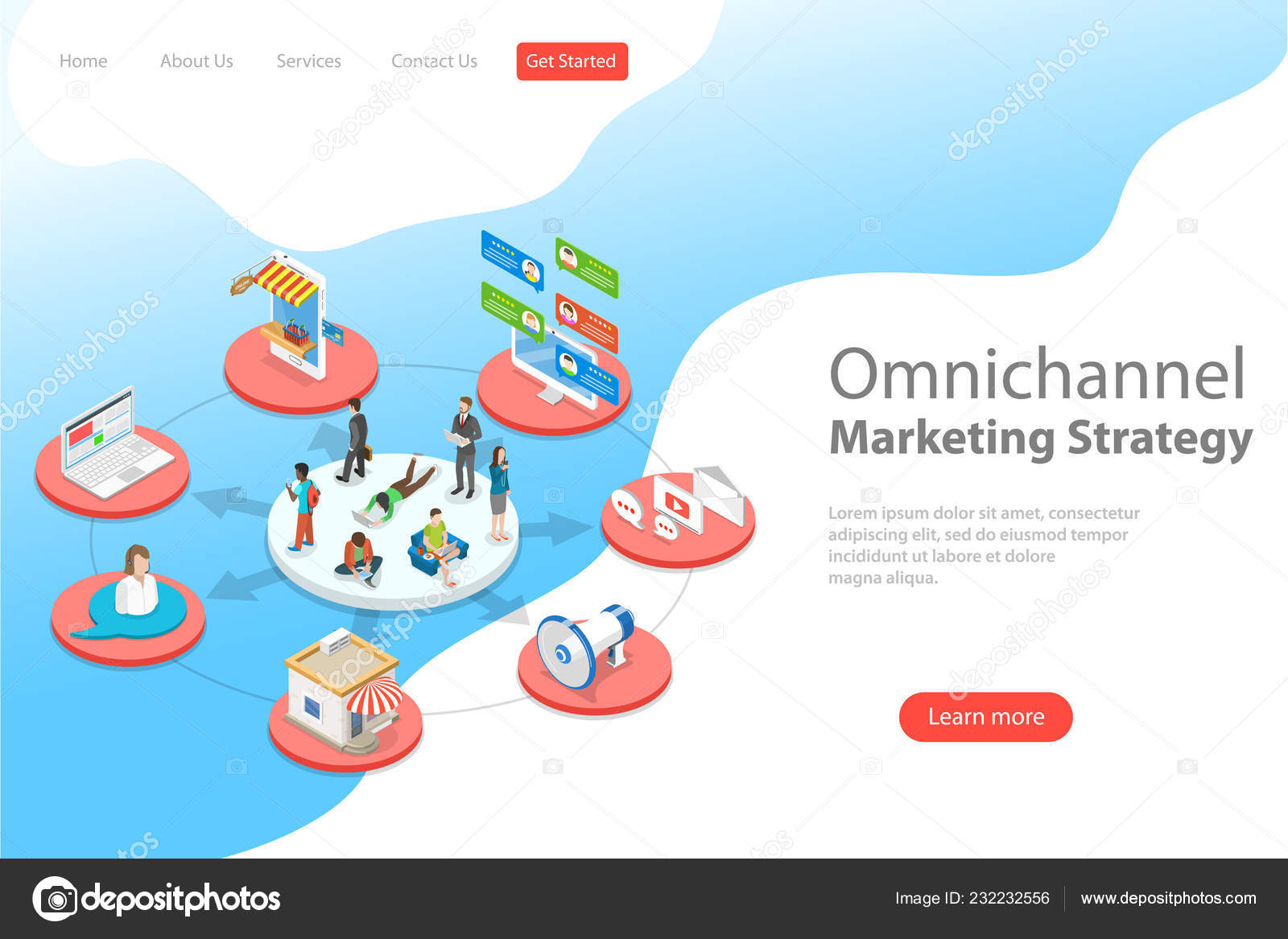 Isometric Flat Vector Landing Page Template Omnichannel Several Communication Channels — Stock ...
