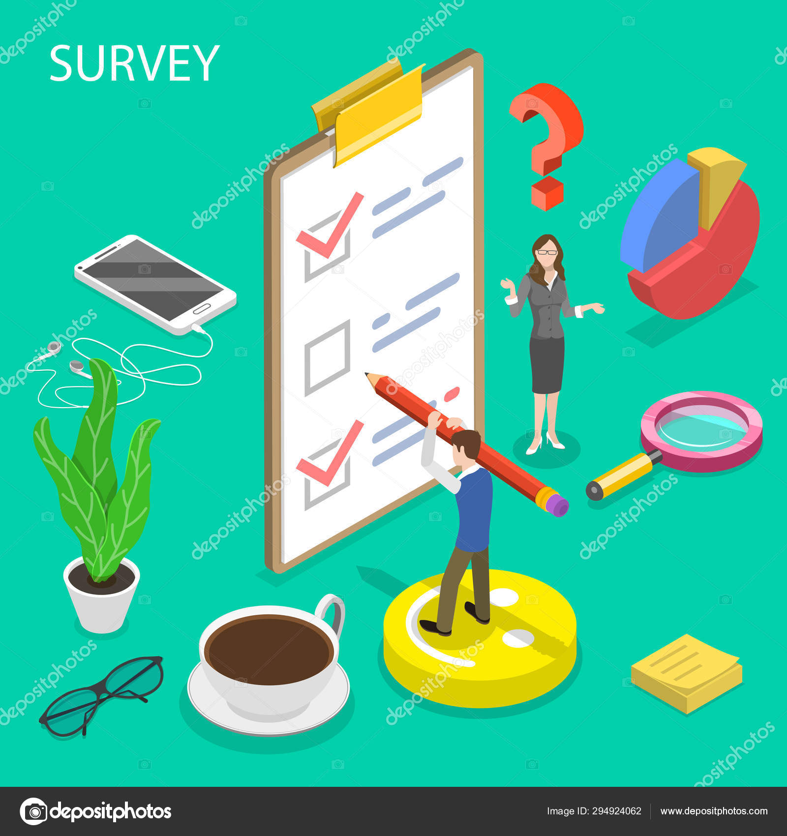 Isometric flat vector concept of survey, customer rating and feedback ...