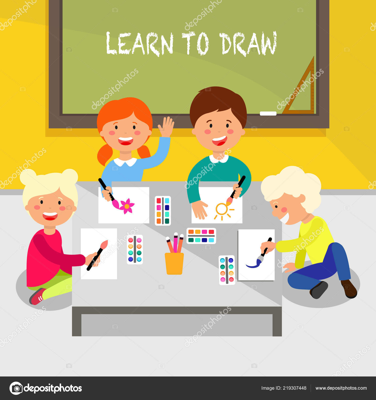 Aprende a dibujar. Ilustración plana vectorial . Vector de stock ...