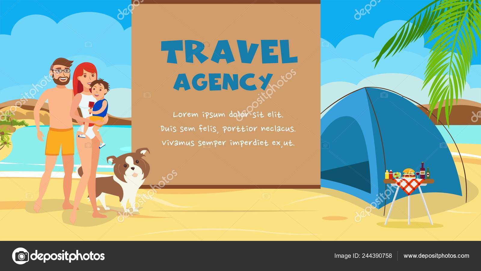 Familj semester tecknad vektor banner mall — stockvektor av ©unitone ...