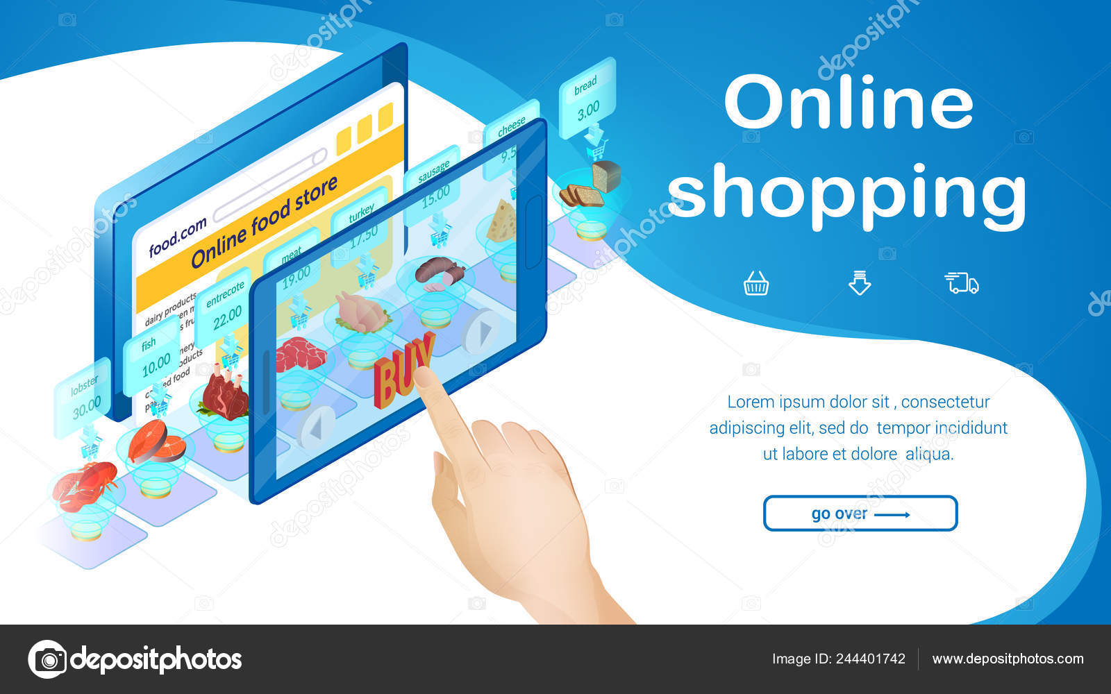 Online Food Ordering Hand Taps on Tablet Screen. Stock Vector Image by ...