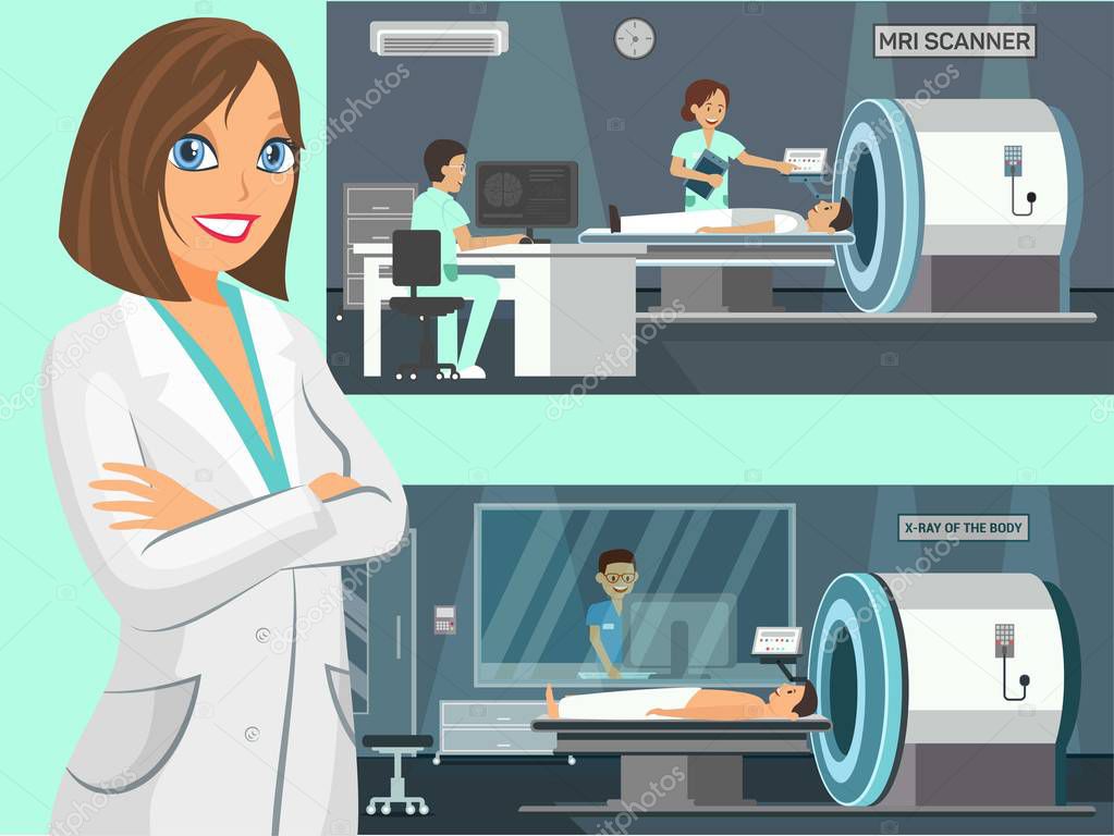 Esc ner de resonancia magn tica, ilustraci n plana del vector de rayos X del cuerpo 2024
