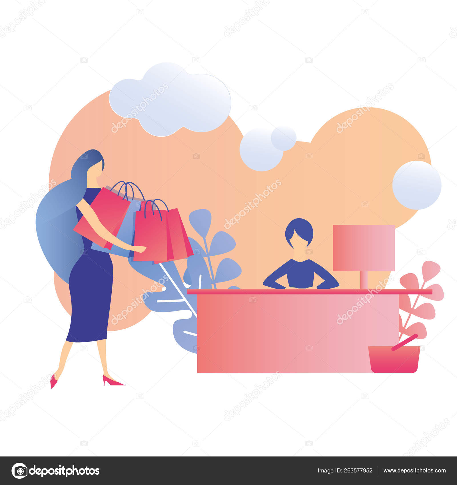 Satisfied Client Cartoon Woman and Cashier Banner Stock Vector Image by ...