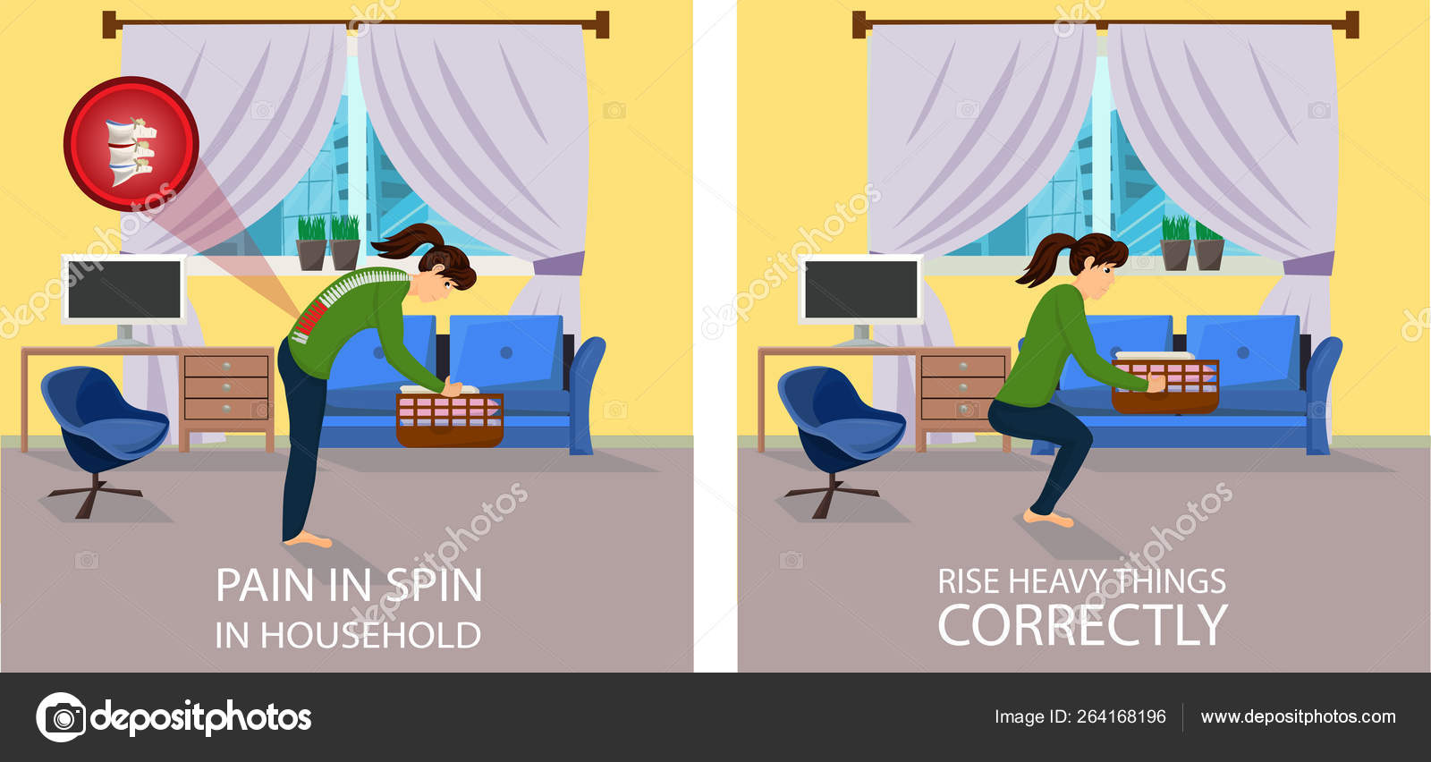 Correct and Wrong Position when Lifting things. Stock Vector by ...