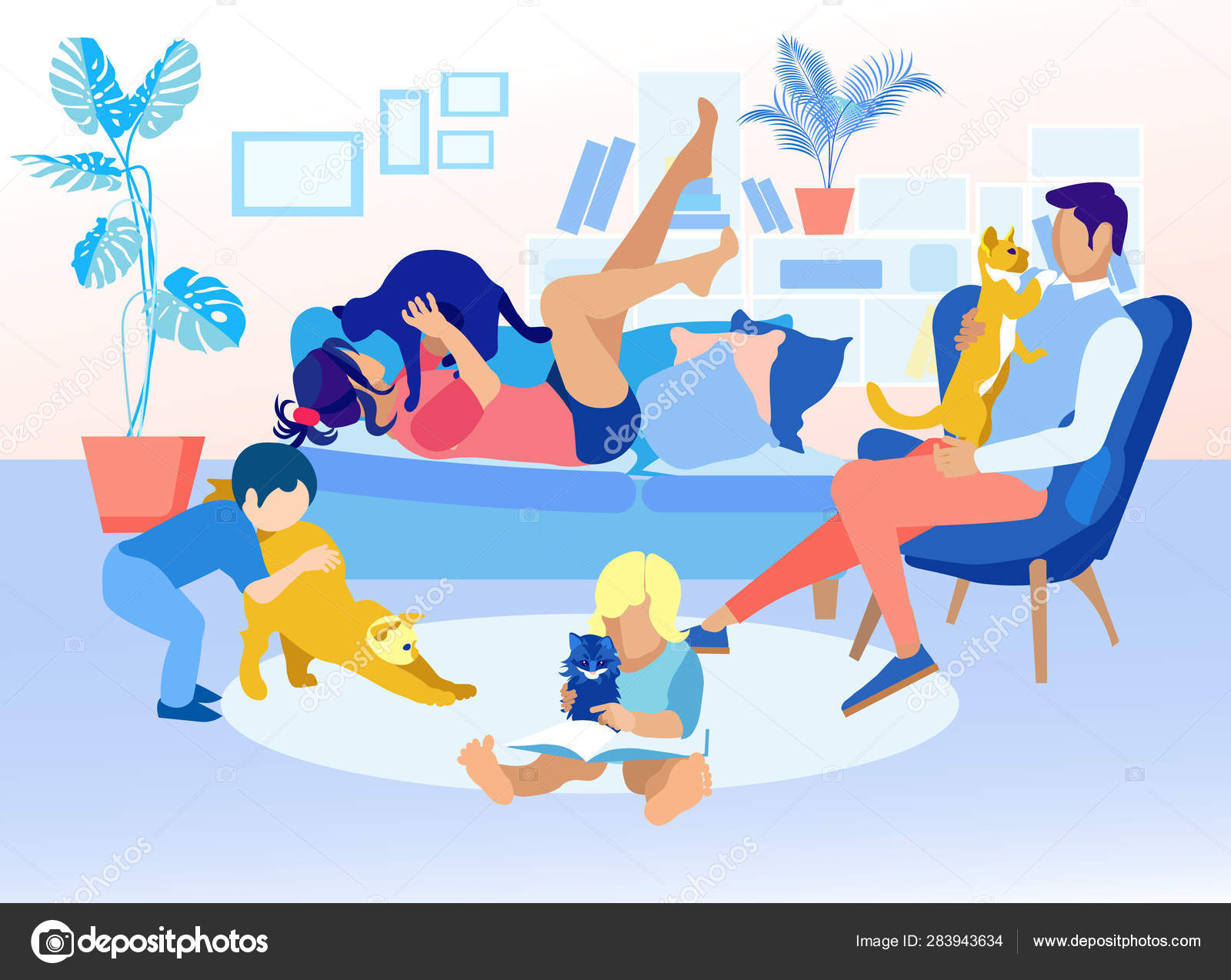 Spending Time With Family And Friends Cartoon