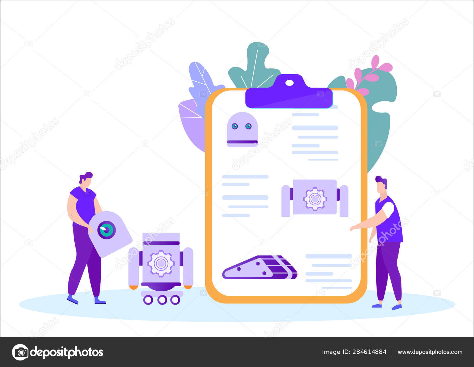 Men Assemble Robot According Instruction. Vector. Stock Vector Image by ...