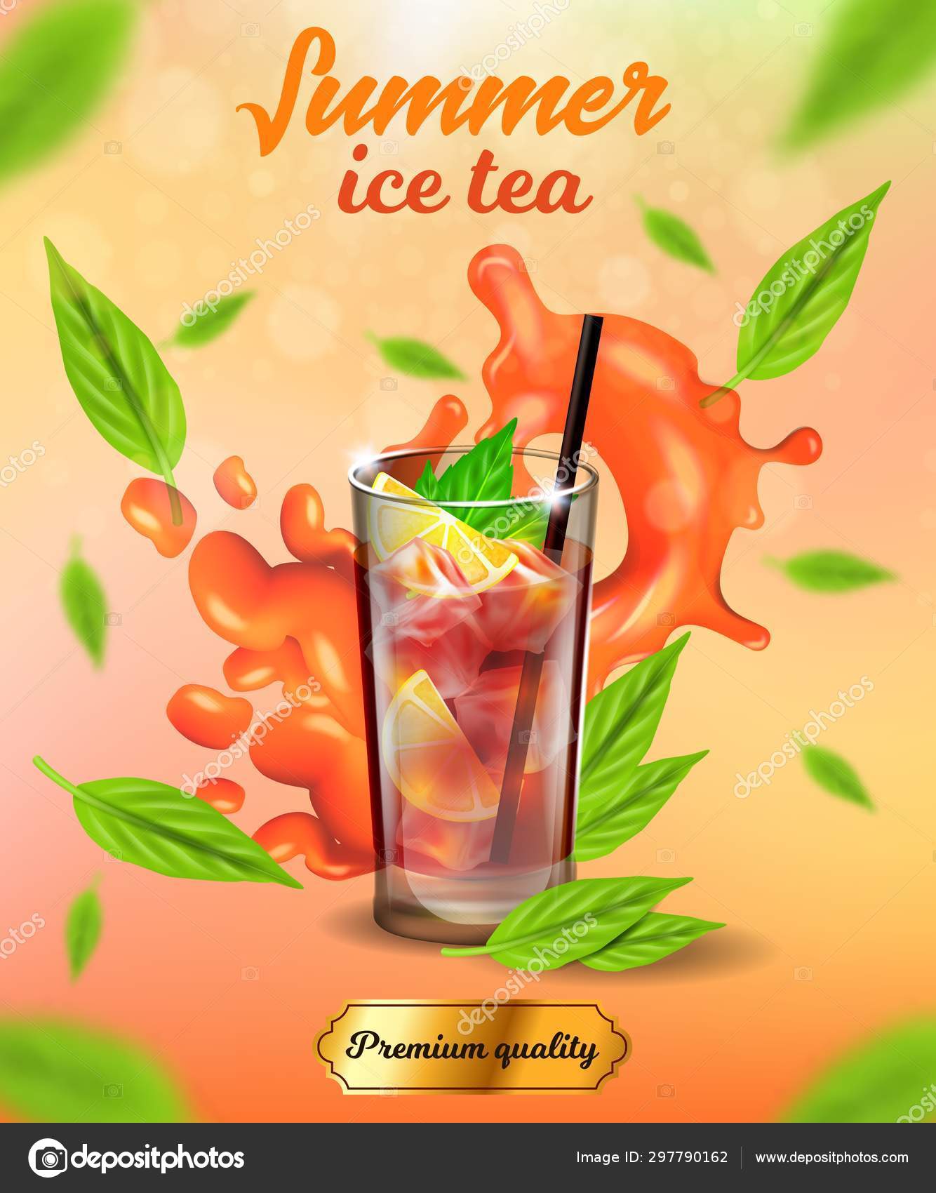 Summer Ice Tea Banner, Premium Quality Cold Drink Stock Vector by ...