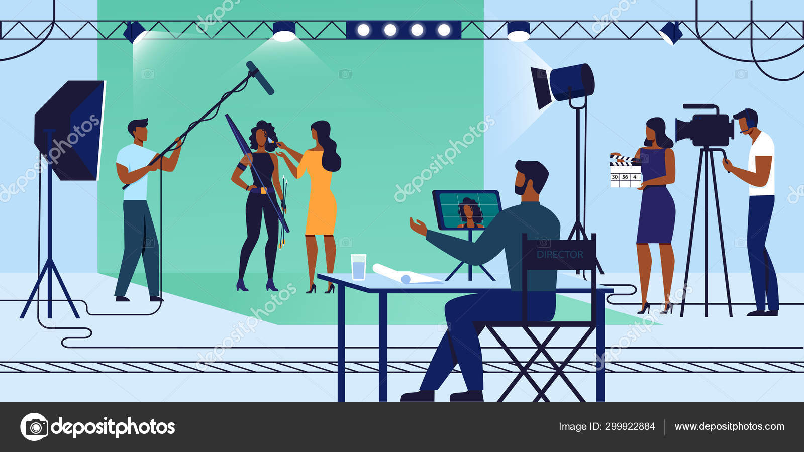 Proceso de grabación de películas, Equipo y actriz, Película vector ...