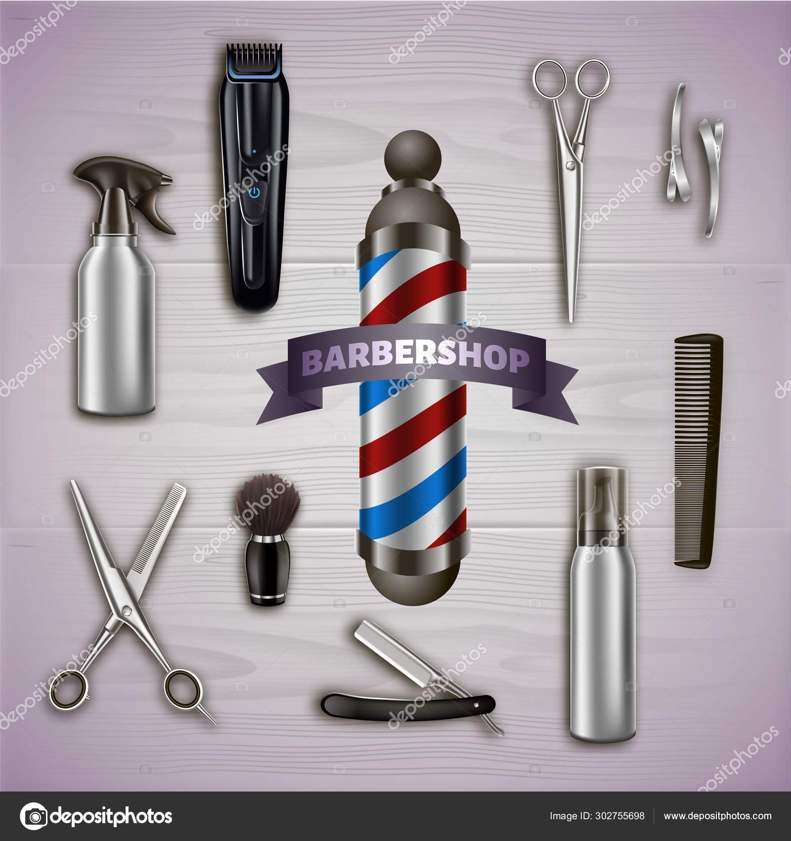 Logo Barbershop and Metal Tools on Gray Background — Stock Vector ...