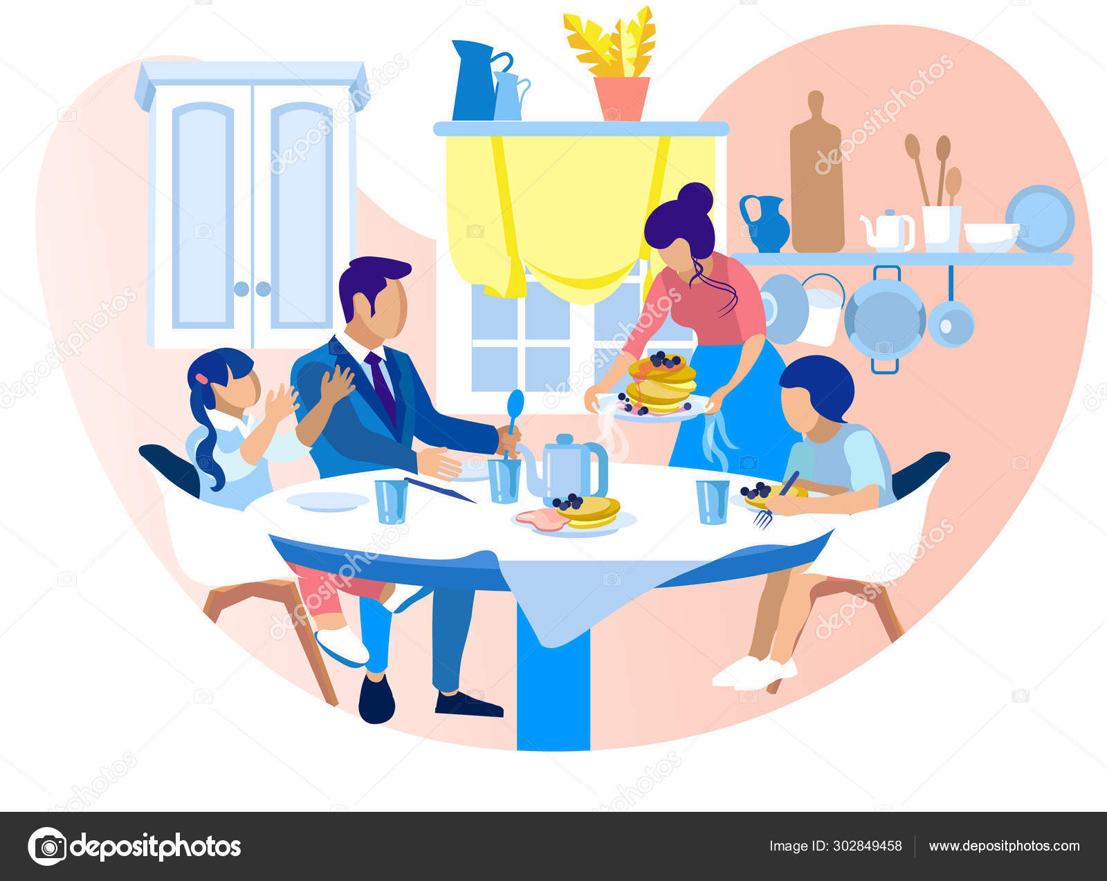 Family Eating Breakfast Cartoon