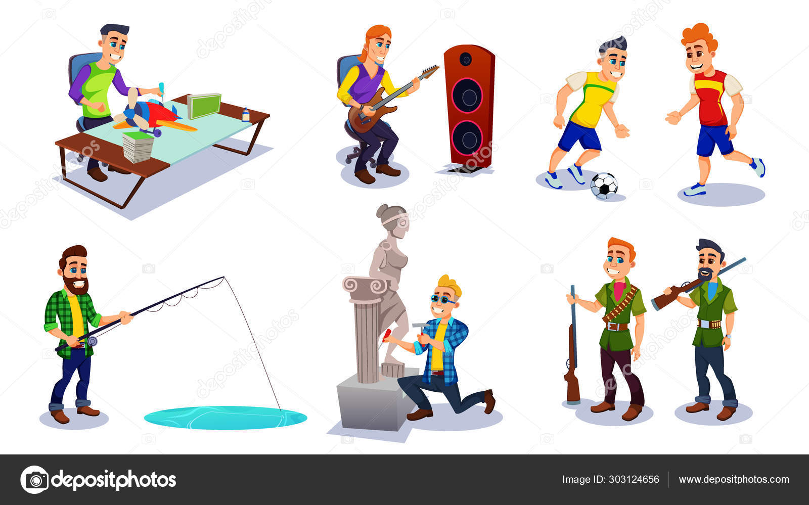 Male Characters Trying Different Hobbies Flat. Stock Vector Image by ...