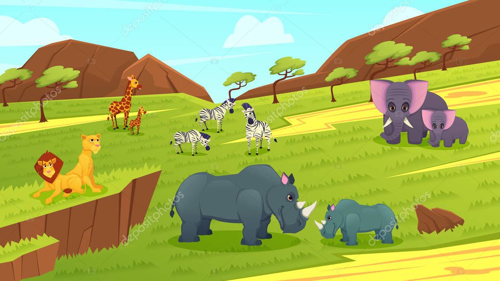Animales salvajes de la sabana africana Vector de dibujos animados 2023