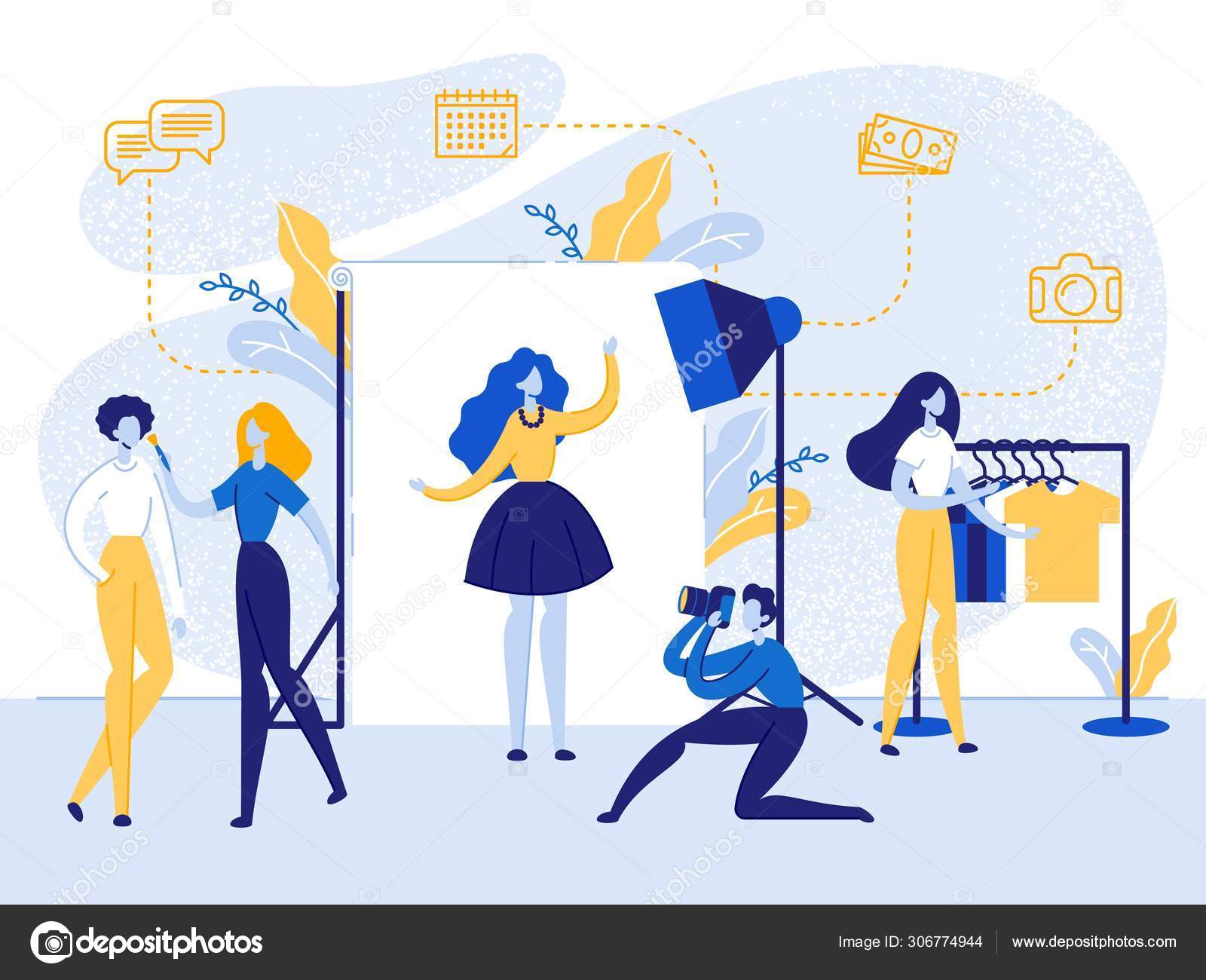 Studio Photo Shoot with Model Posing on Backstage Stock Vector Image by ...