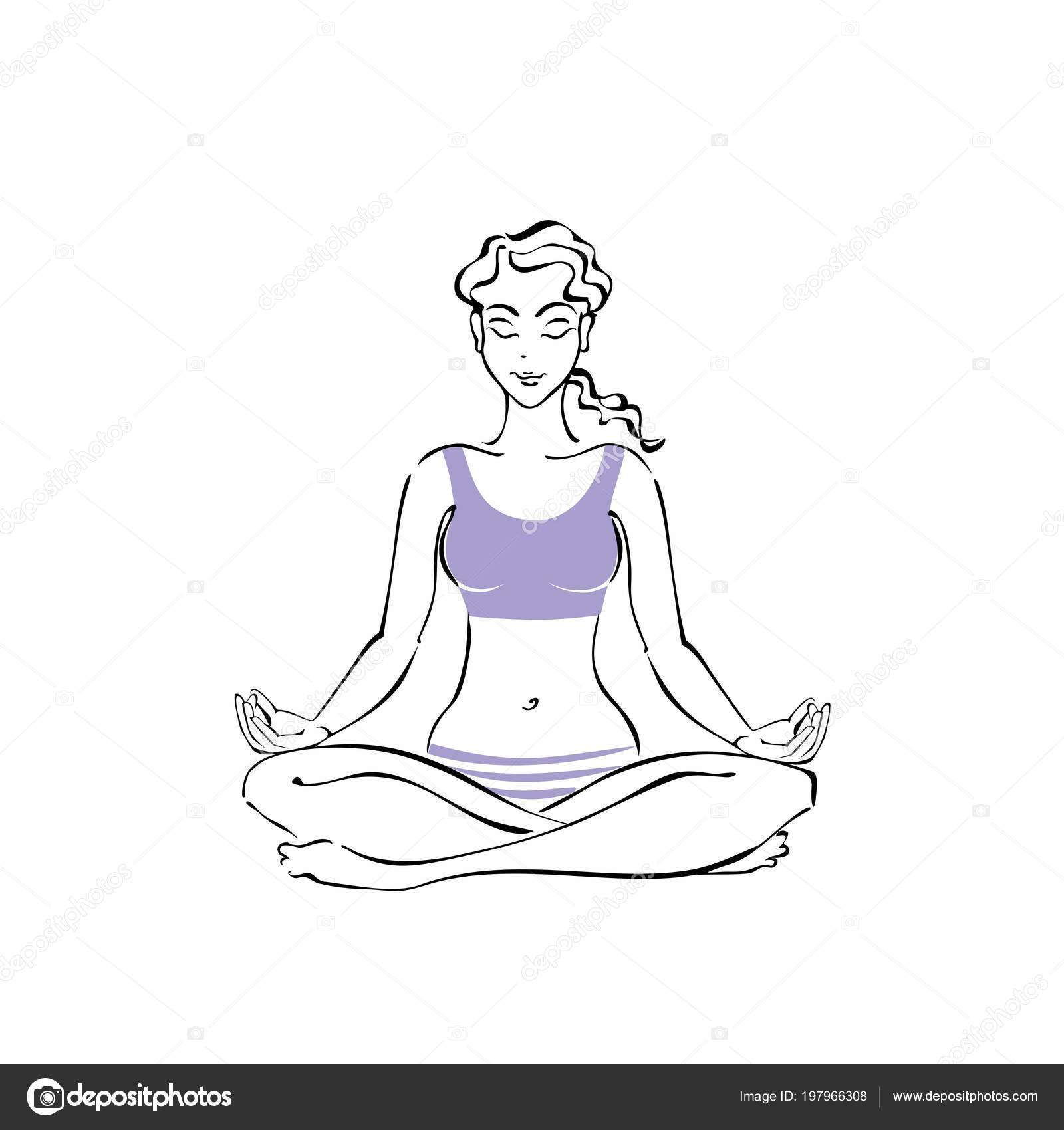 Girl Sitting Lotus Position Yoga Meditation Vector Illustration Stock
