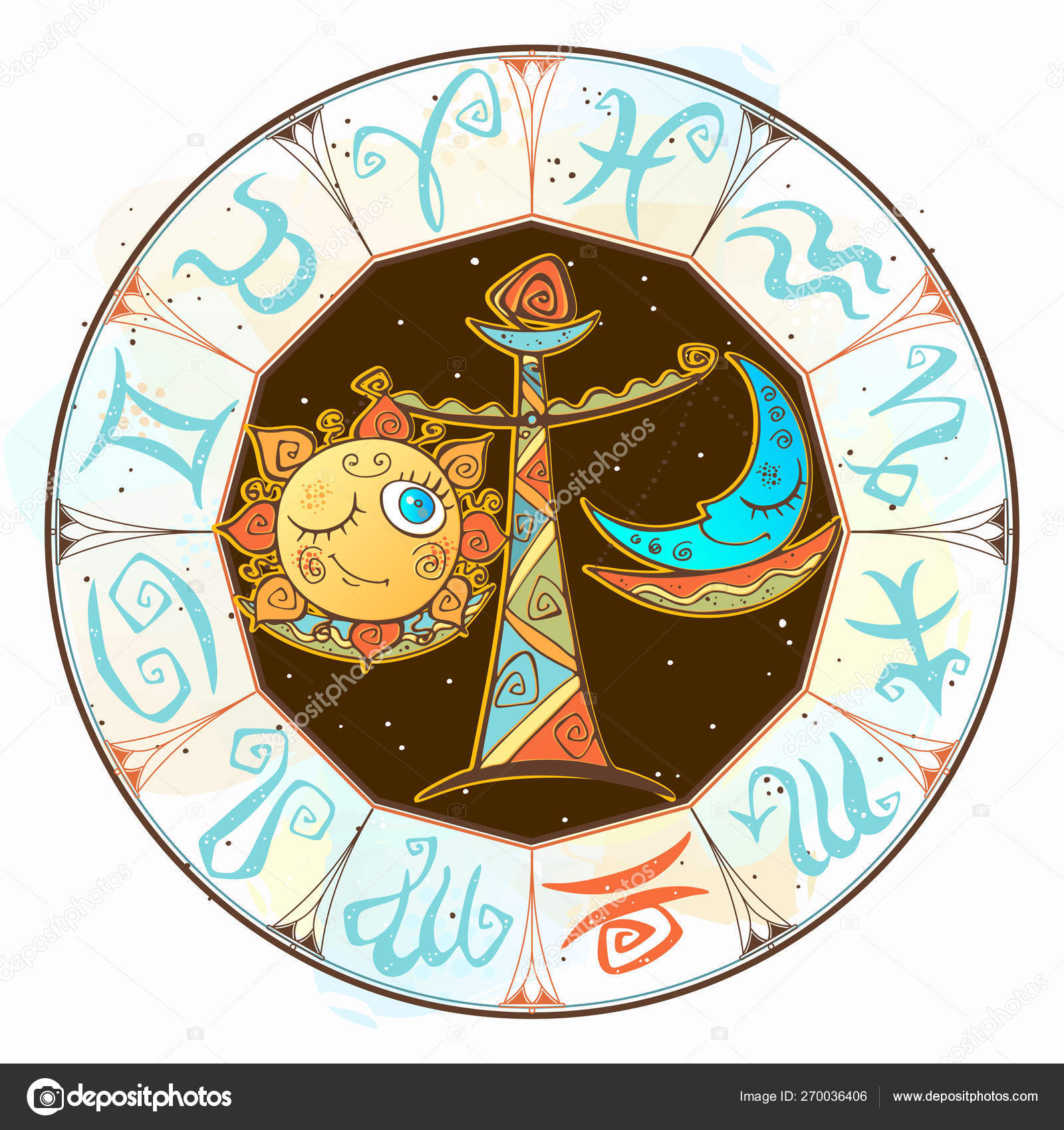 Children's Horoscope Icon Zodiac Kids Libra Sign Vector Astrological ...