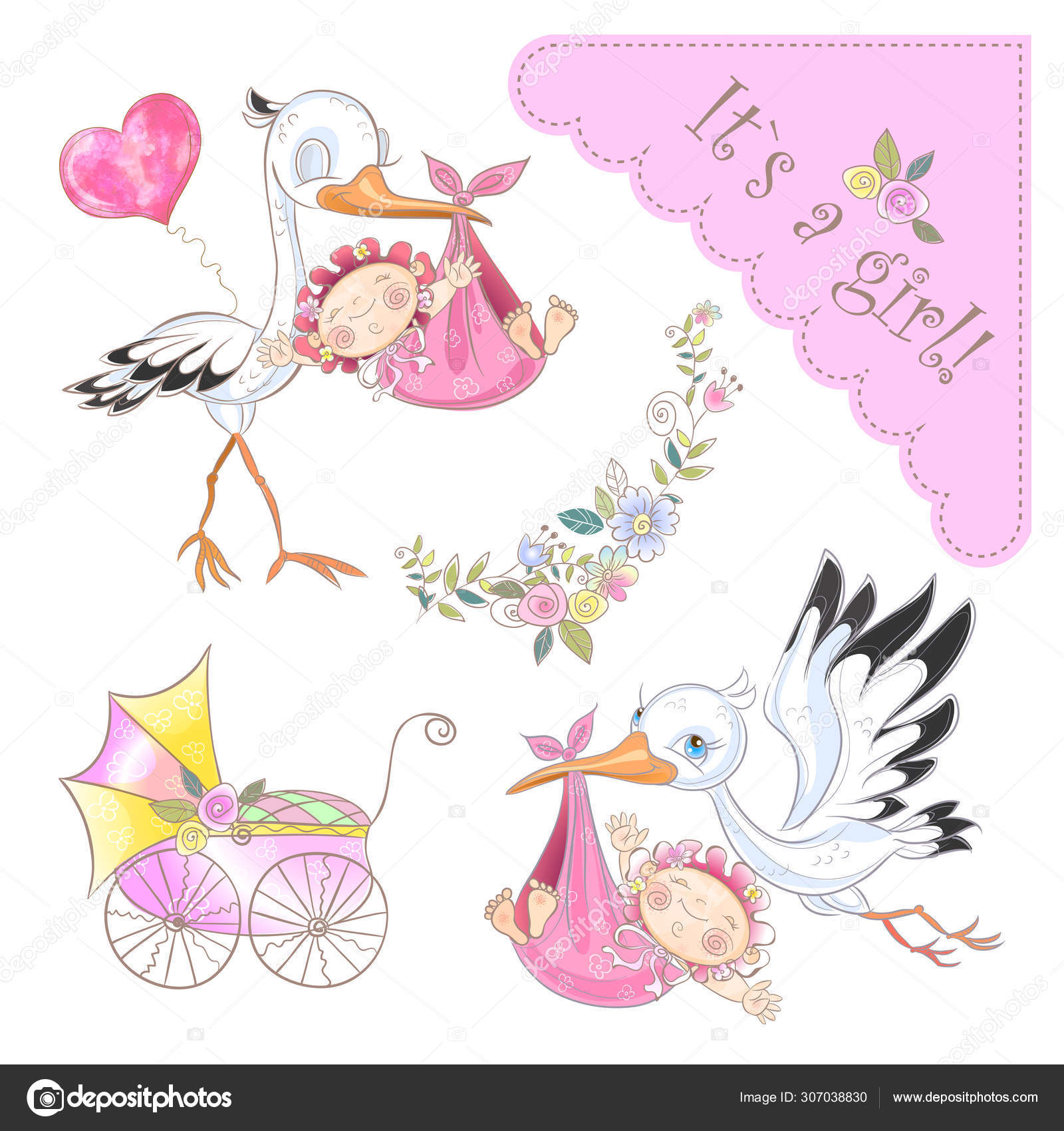 Baby Girl Stork Clipart
