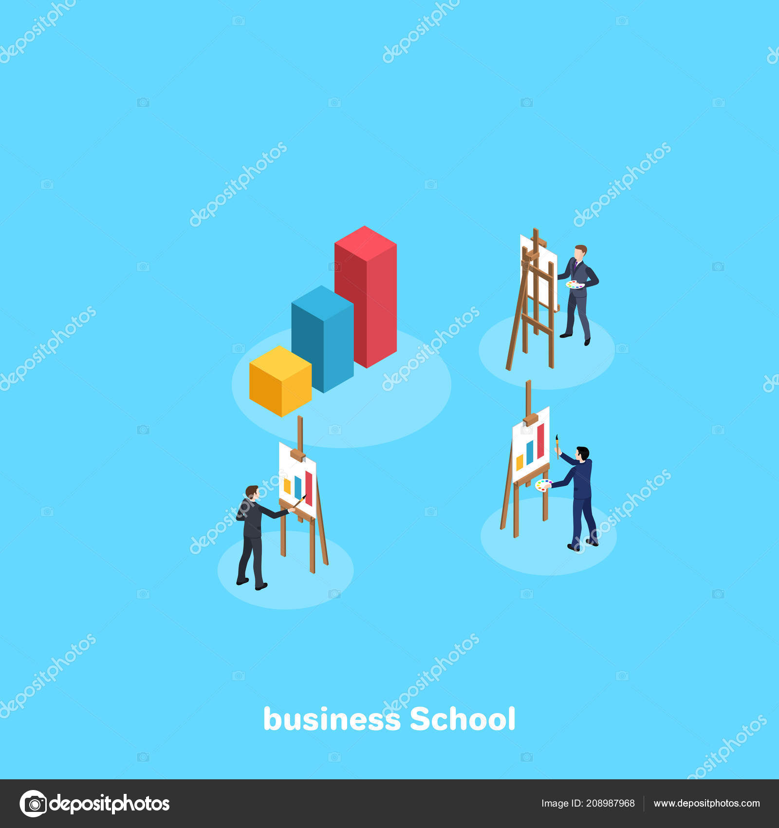 People Business Suits Draw Diagram Easel Isometric Image Stock Vector ...