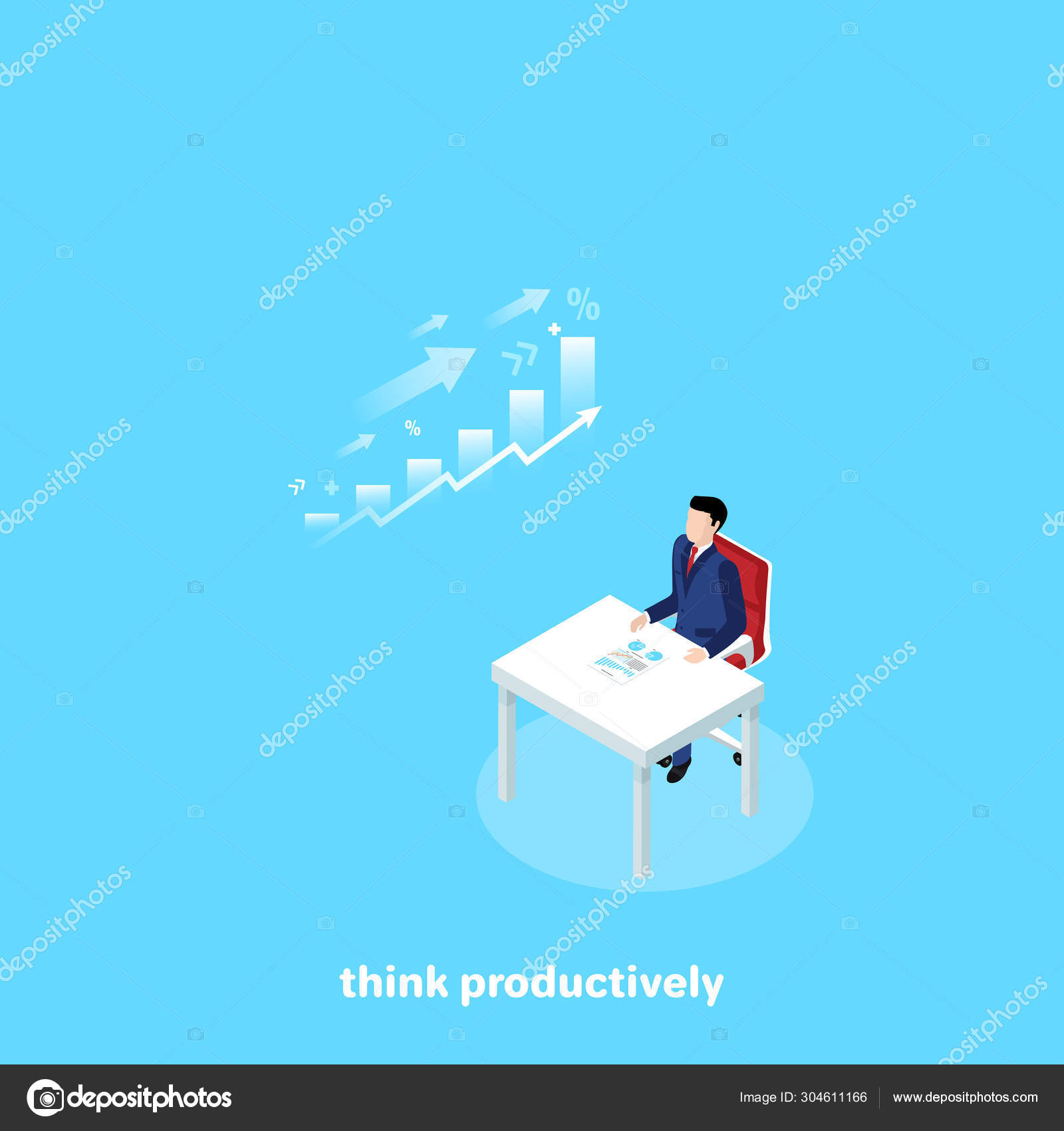 Man Business Suit Sitting Table Thinking Success Business Isometric ...