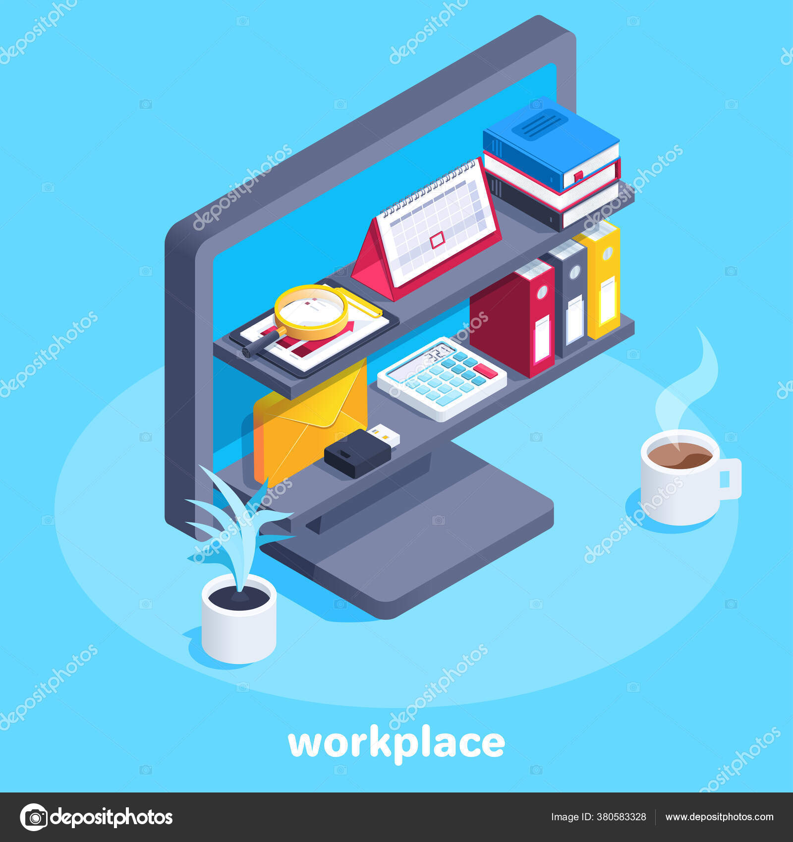 Isometric Vector Image Blue Background Set Elements Business Subjects ...