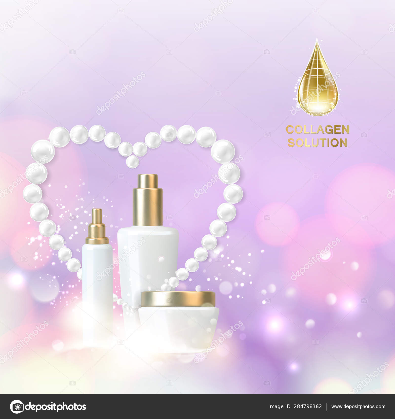 Collagen regenerates cream concept design. Bottles of cosmetic lotion ...