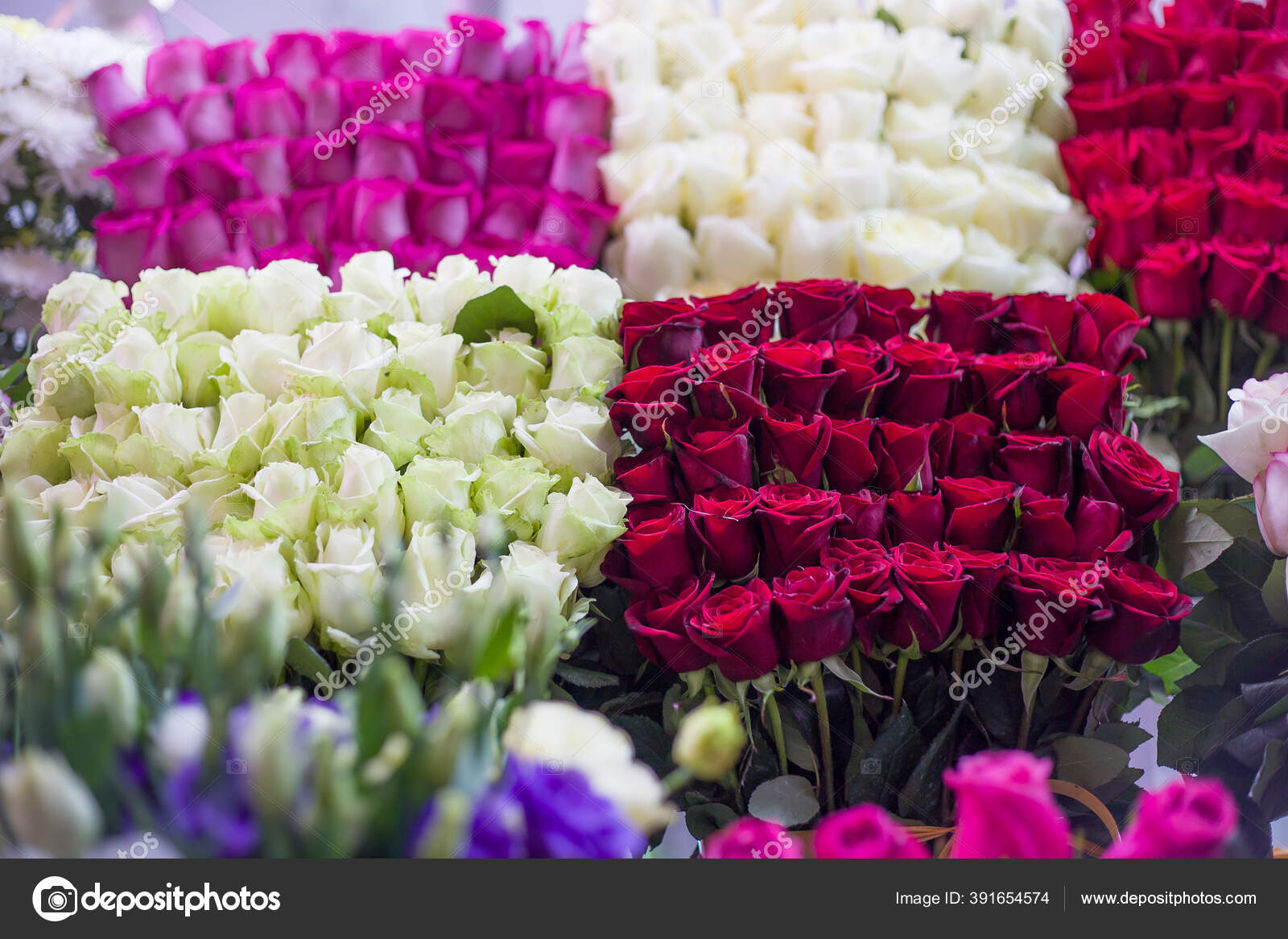 Opened flower shop counter loaded with rose flowers. Stock Photo by ...