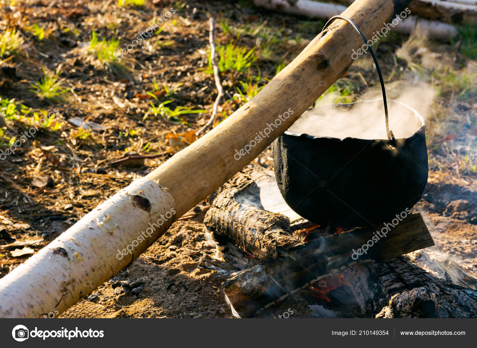 Cooking Fire Camping Wilderness Healthy Food Made Traditional Way Stock ...