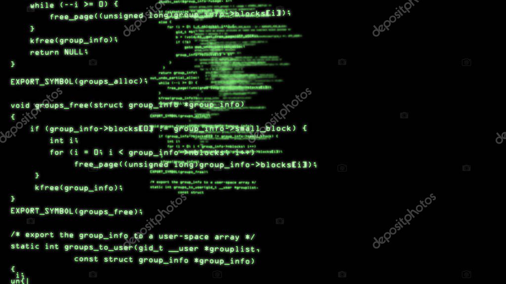 Código informático que se ejecuta en un espacio virtual. ilustración 3d ...