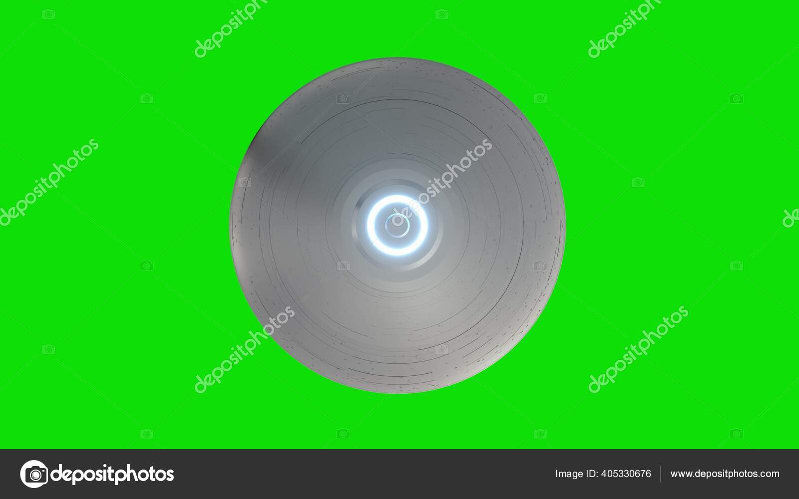 Flying saucer isolated on green screen. UFO. Top view. 3d rendering ...
