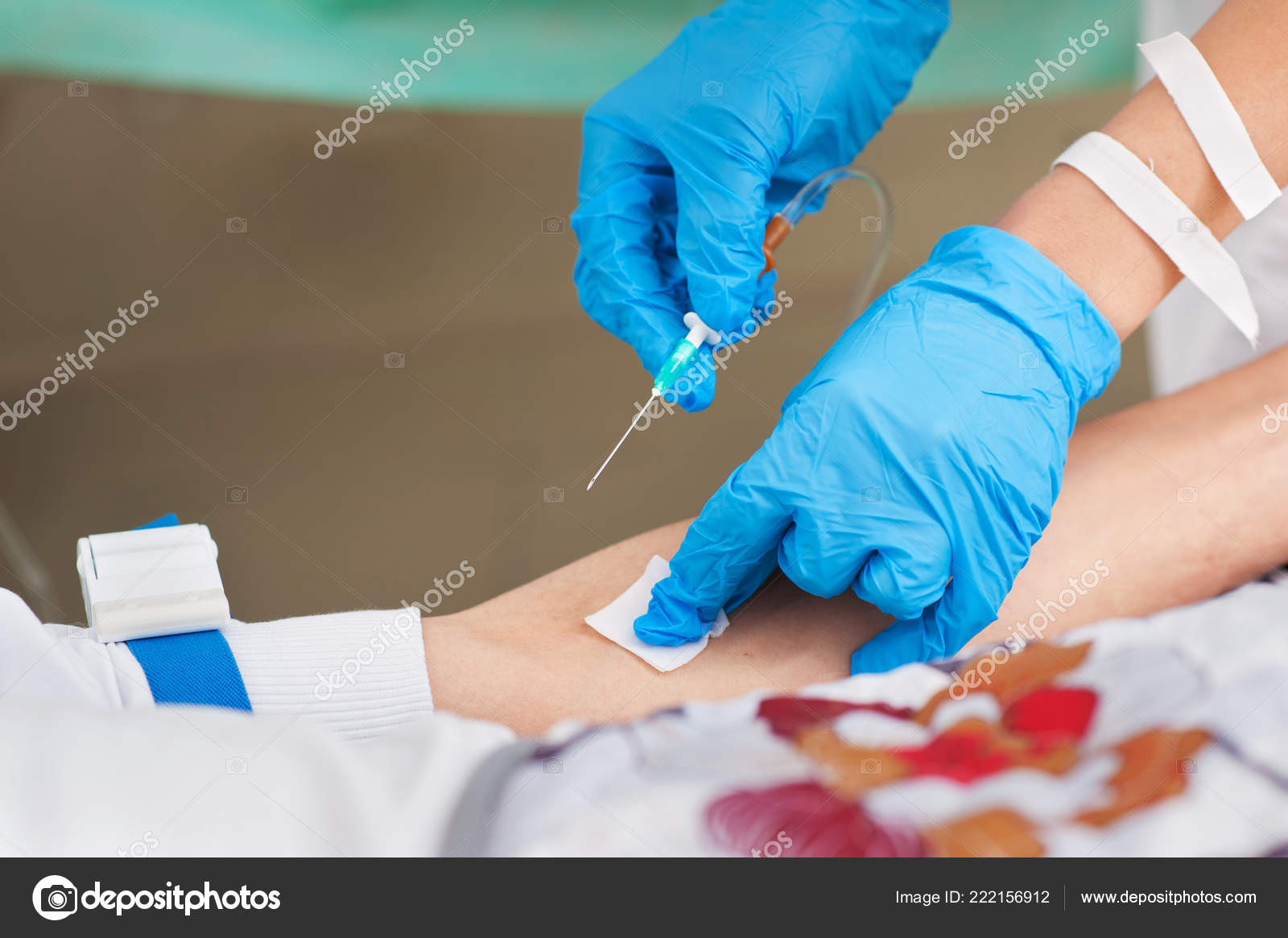 Nurse Inserts Needle Vein Drip Infusion Hospital Stock Photo by ...