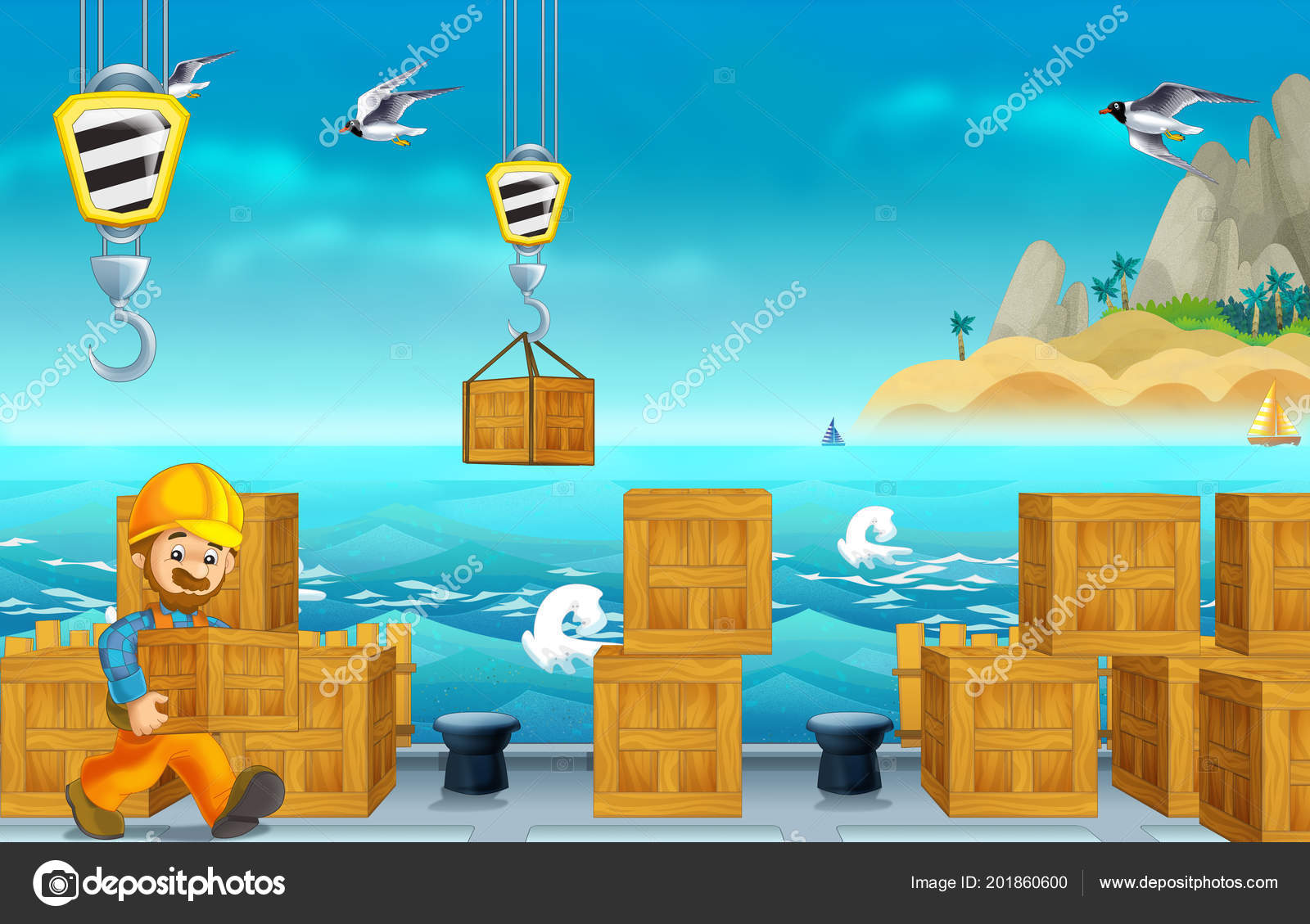 Cartoon Construction Worker Another Forklift White Background ...