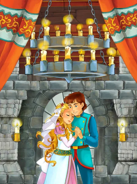 Happy Cartoon Scene Prince King Princess Queen Little Child Castle ...