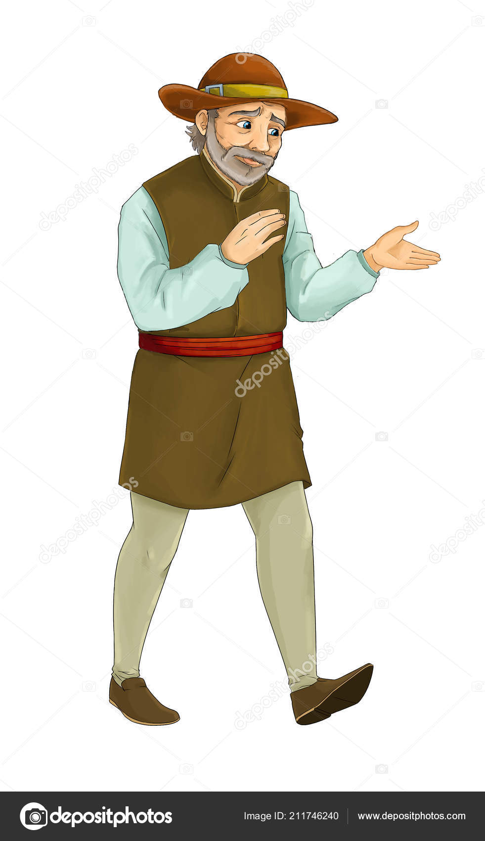 Cartoon Medieval Man Walking Talking Illustration Children Stock Photo ...