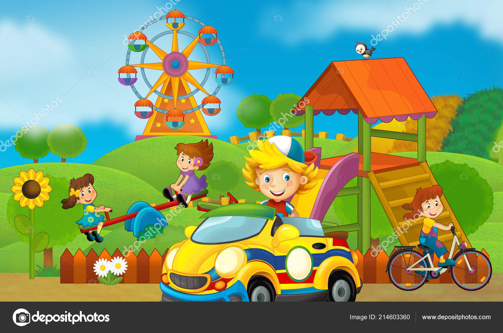 Cartoon Scene Playground Kid Front Colorful Building Candy Shop ...