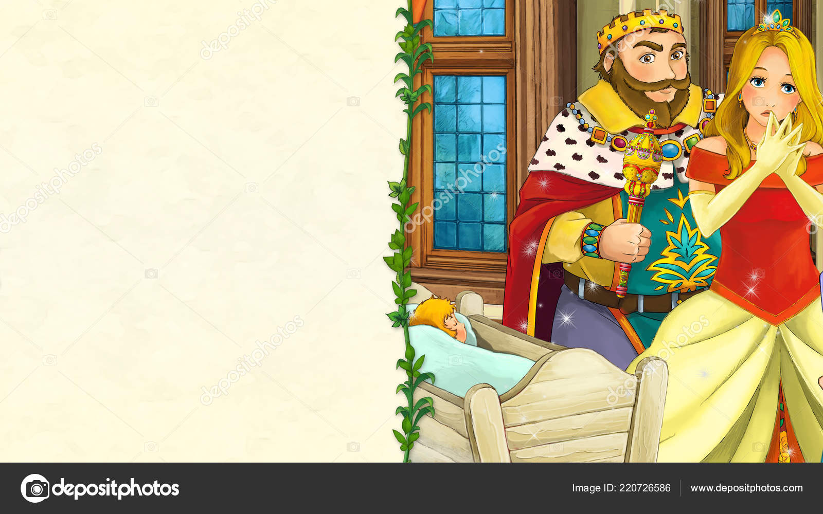 Cartoon Scene Castle Room King Queen Talking Frame Space Text Stock ...