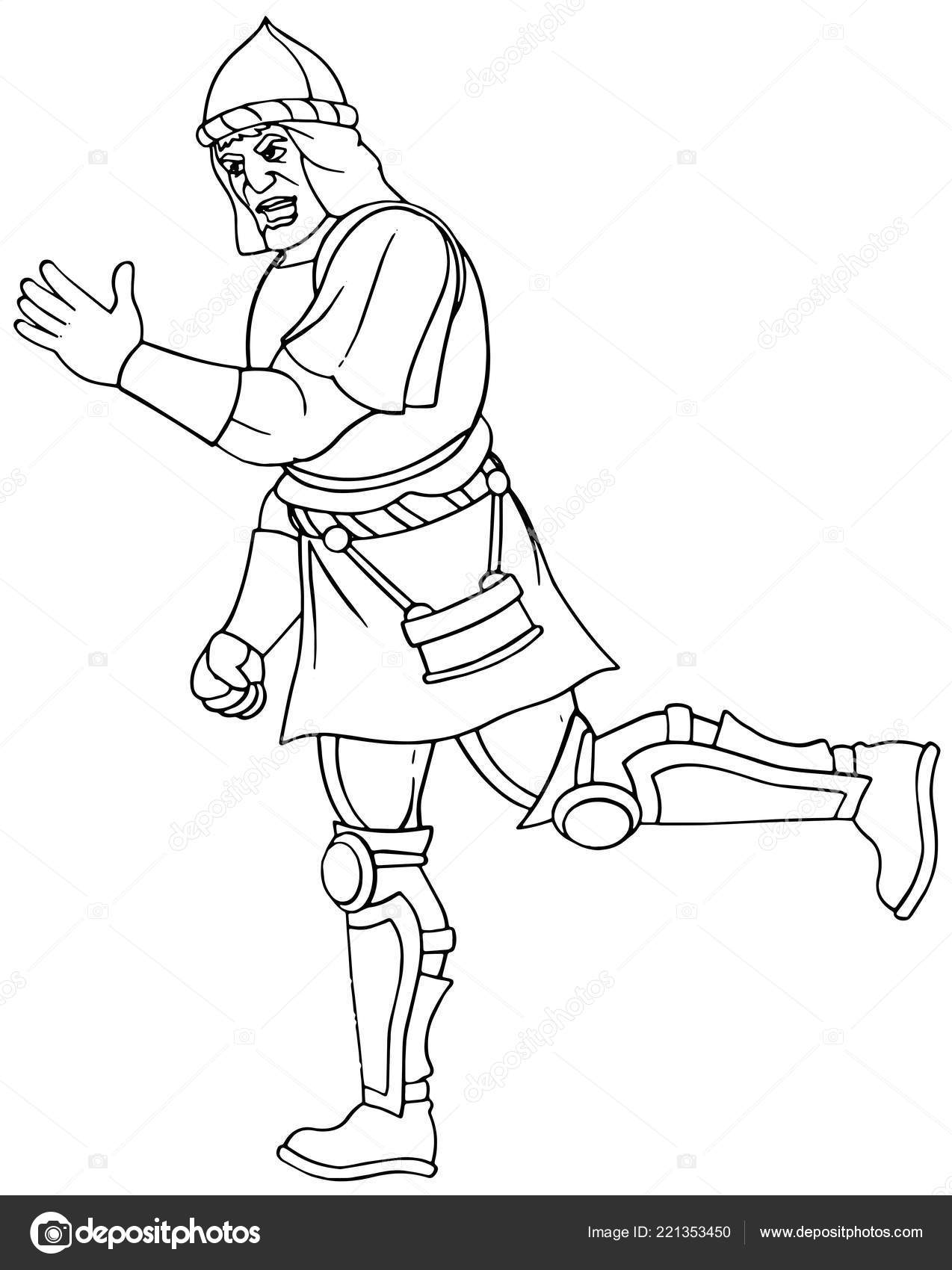 Cartoon Scene Soldier Running Fighting Coloring Page Isolated White ...