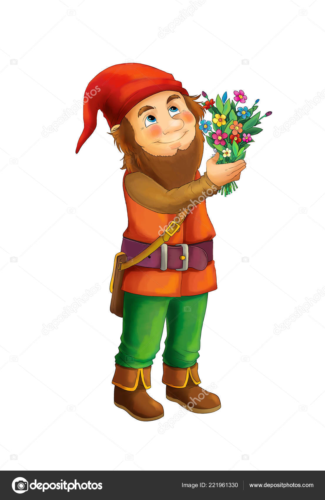 Cartoon Scene Fantasy Dwarf Doing Some Activity White Background ...