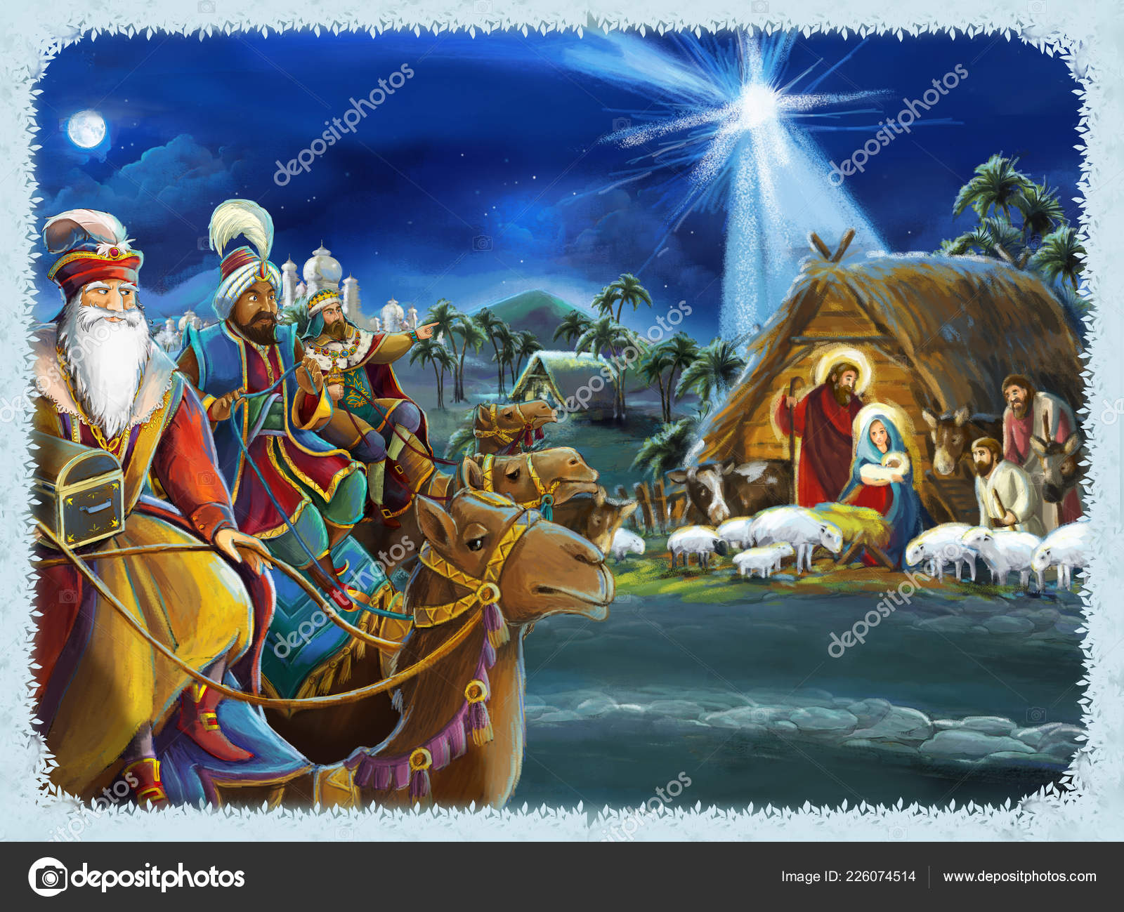 Religious Illustration Three Kings Holy Family Traditional Scene ...