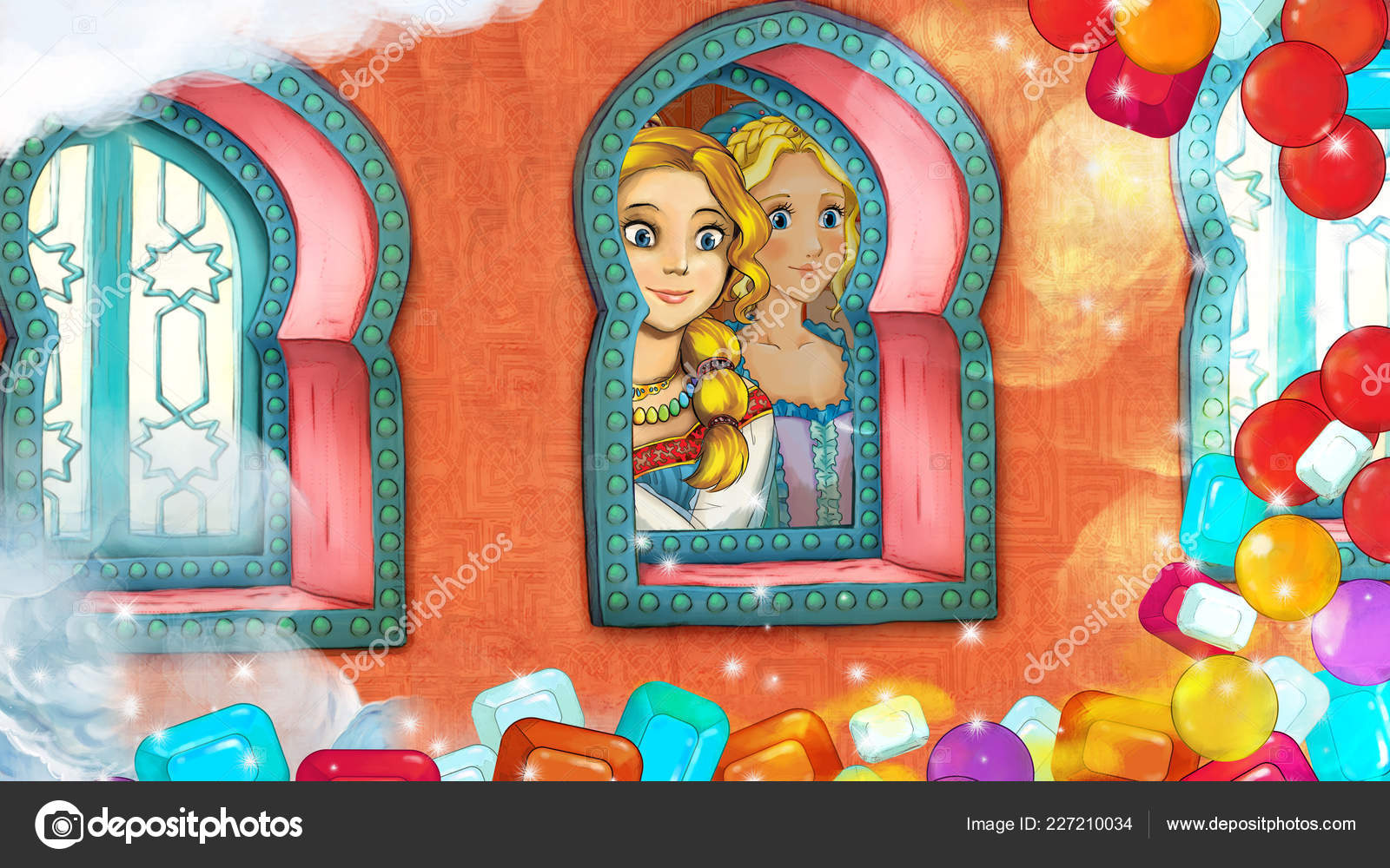 Cartoon Scene Medieval Arabic Room Far East Ornaments Treasure Frame ...