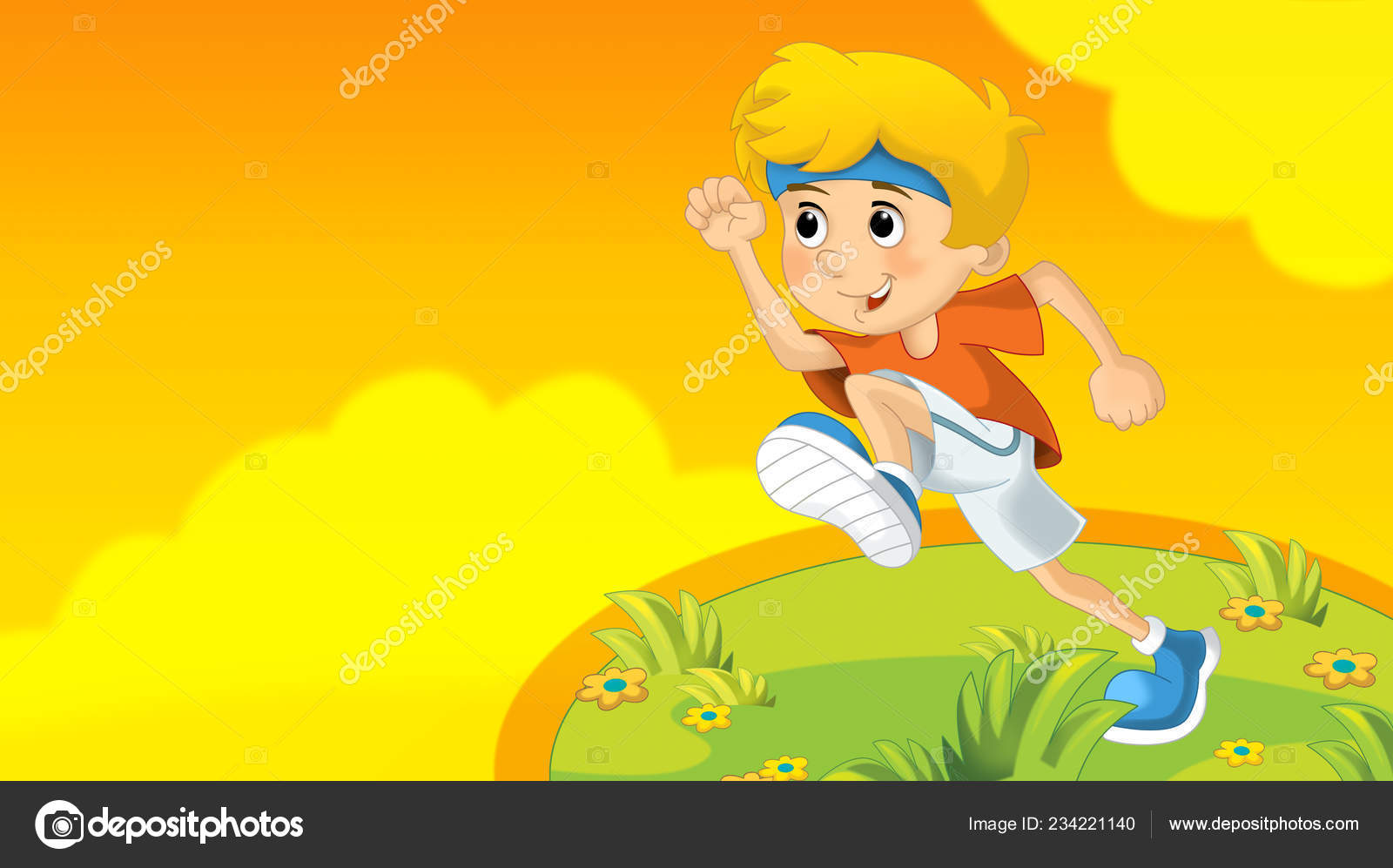 Cartoon Summer Background Kid Training Nature Space Text Illustration ...