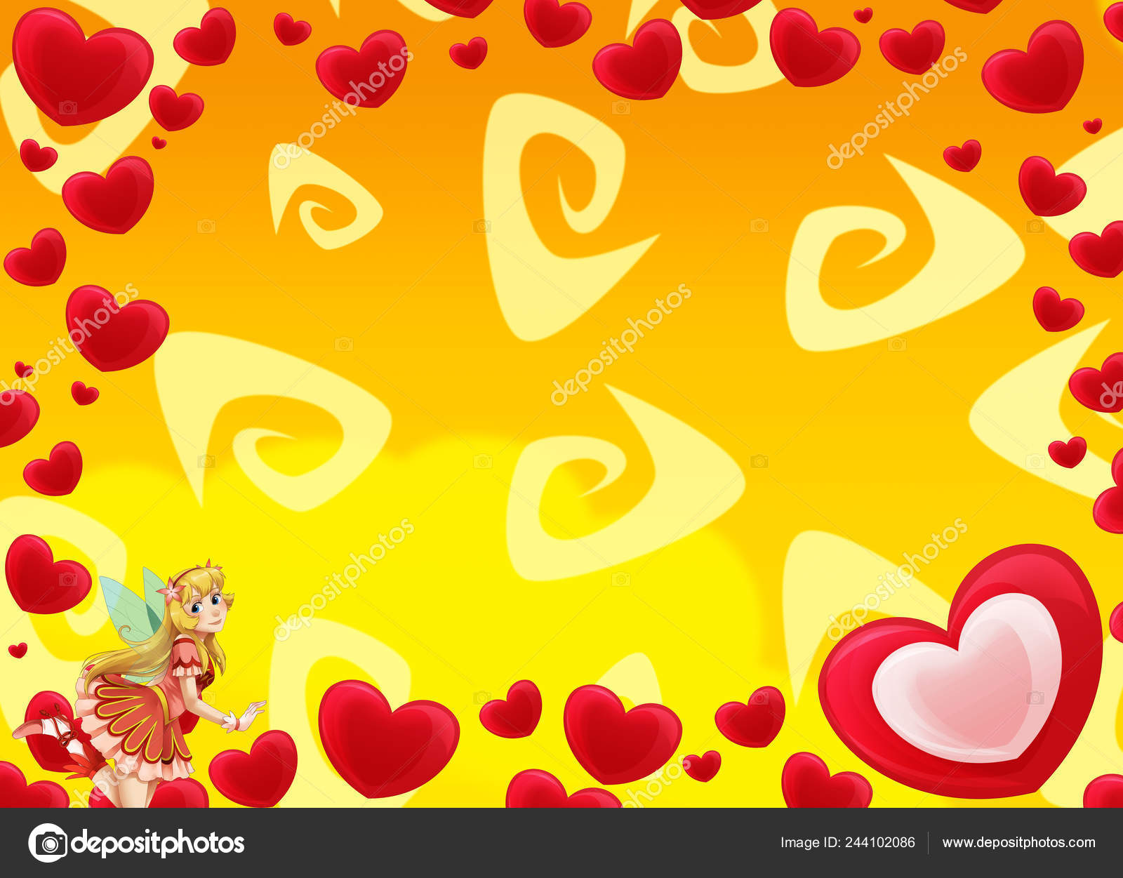 Cartoon Frame Hearts Valentines Flying Fairy Illustration Children ...