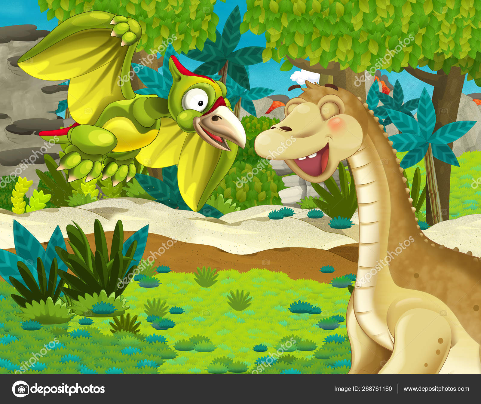 Cartoon Scene Dinosaur Apatosaurus Diplodocus Brontosaurus Some Other ...
