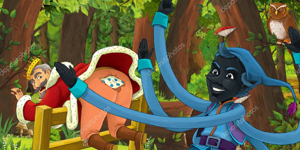 escena de dibujos animados con el joven príncipe feliz en el bosque se ...