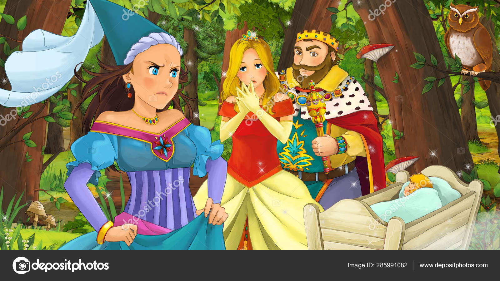 Cartoon scene with happy young girl and boy prince and princess Stock ...