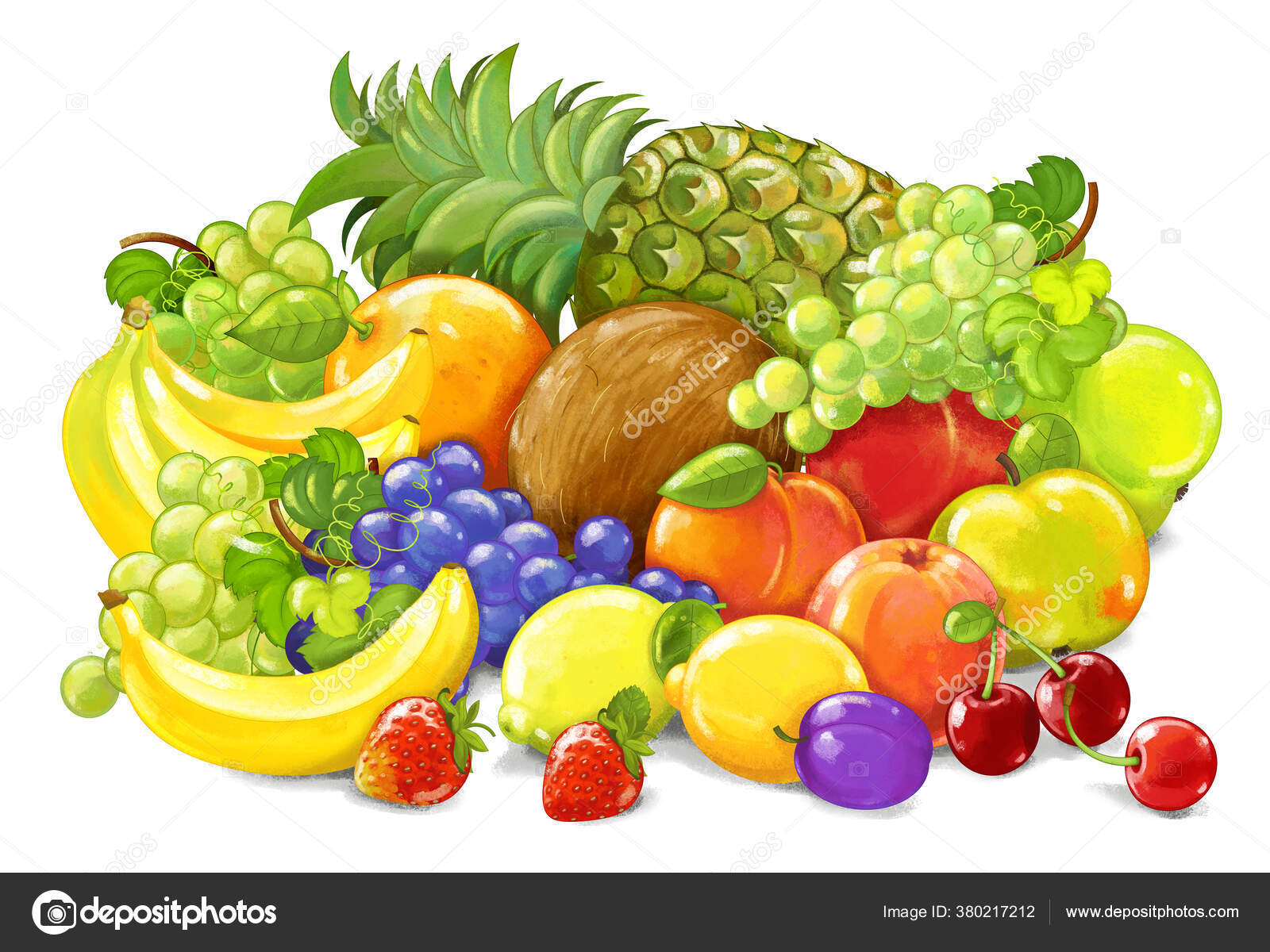 Fotos de Escena Frutas Dibujos Animados Con Muchas Frutas Diferentes ...