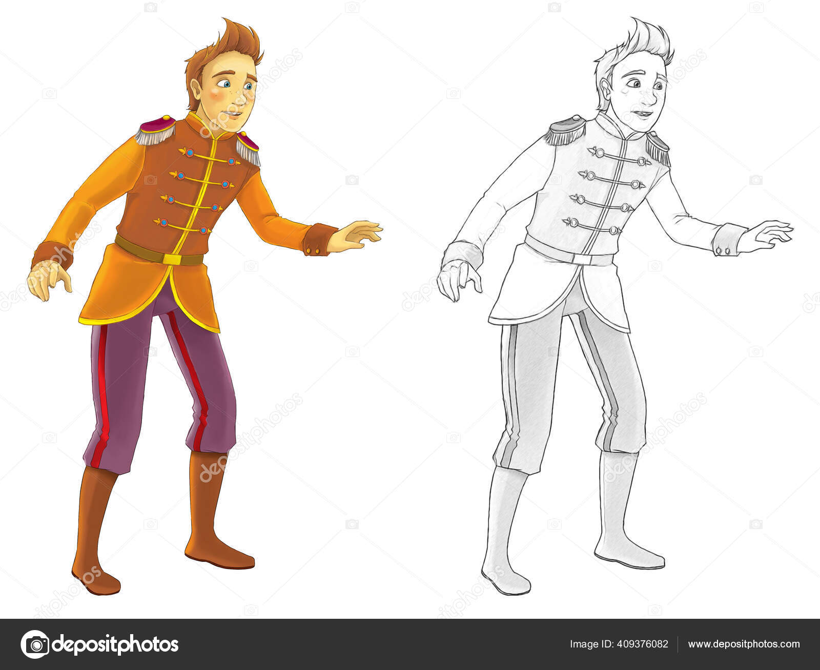 Cartoon Sketch Scene Beautiful Handsome Prince White Background ...