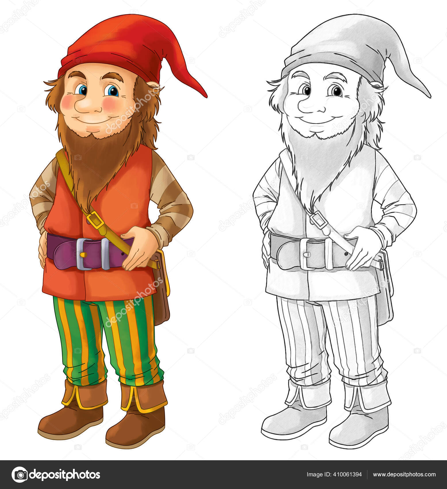 Enano Dibujos Animados Con Boceto Sobre Fondo Blanco Ilustración Para ...