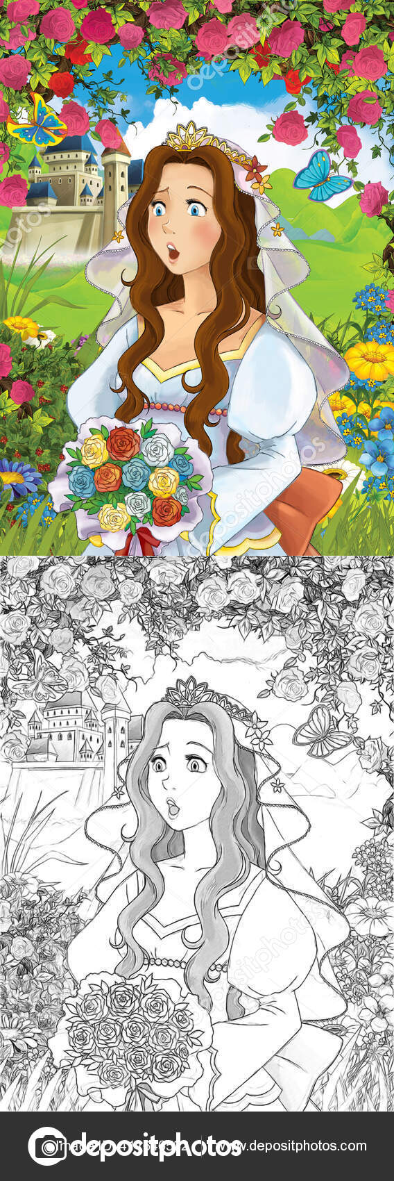 Cartoon Scene Princess Forest Orchard Journey Illustration Children ...