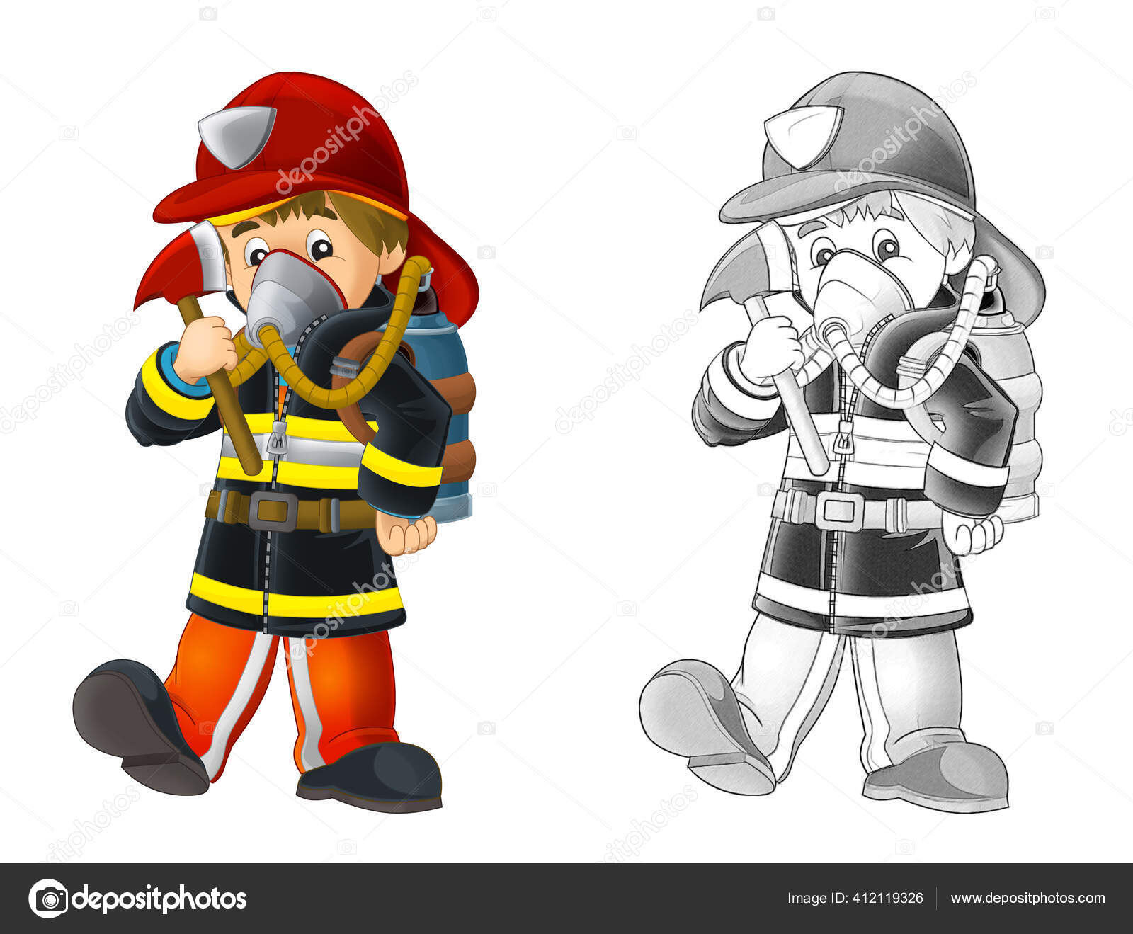 Brannmann Tegning For Barn Vektorillustrasjon Barn Barn Skoler Ski