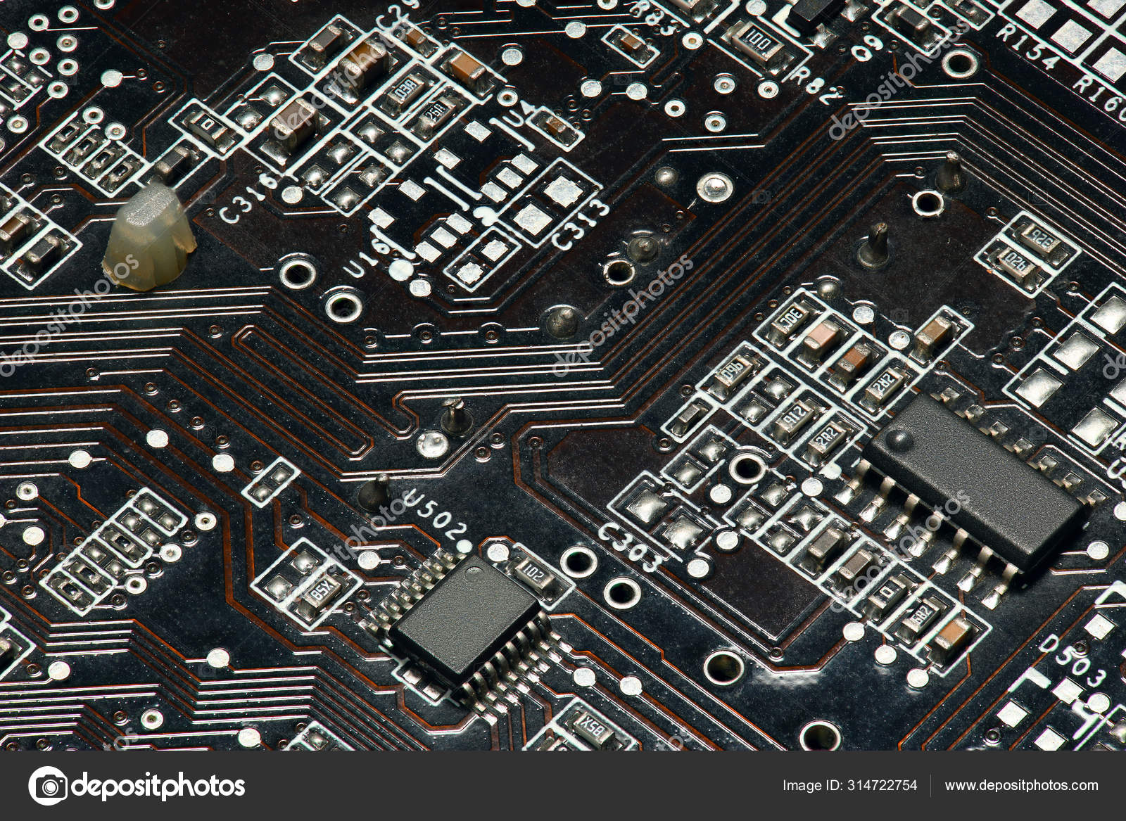 Printed circuit board and microchip, or cpu closeup - electronic ...